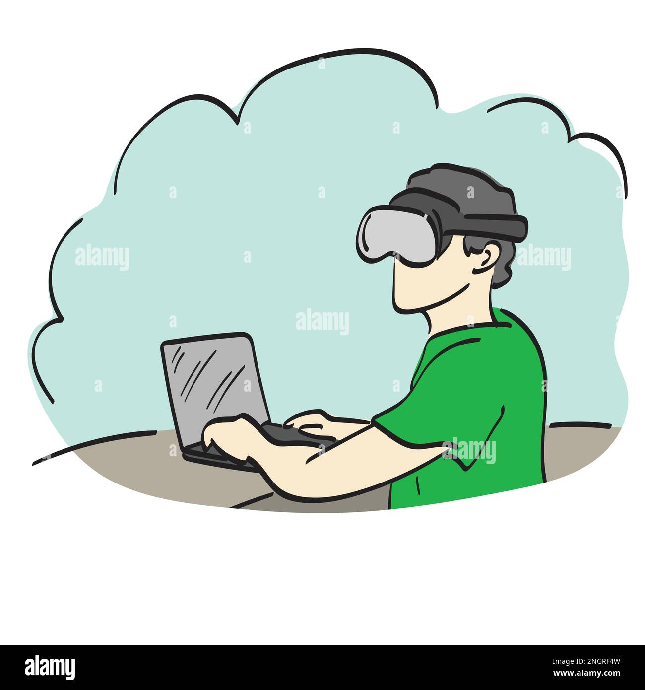 man with vr glasses using laptop computer illustration vector hand ...