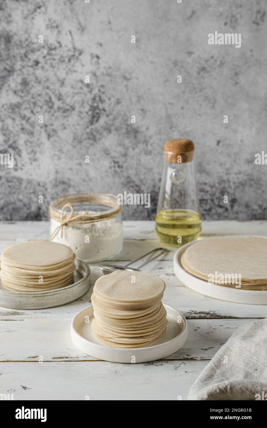 assorted different types of dough. dough for dumplings, dumplings ...
