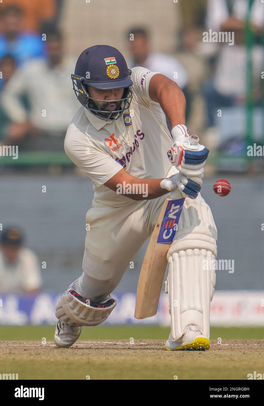 India's captain Rohit Sharma plays a shot during the third day of the ...