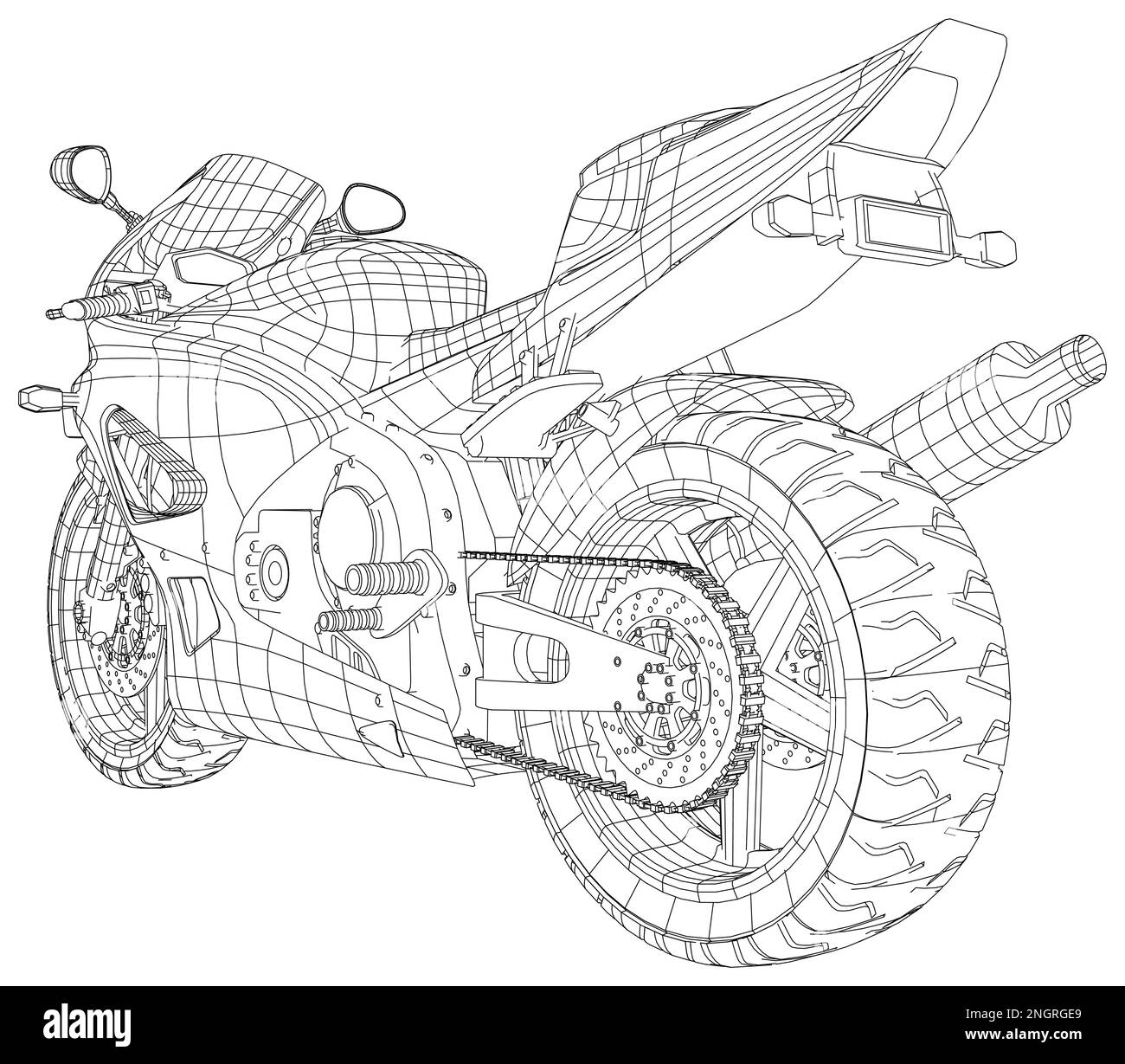 Motorbike On White Background Hand Drawn Sketch Classic Motorcycle