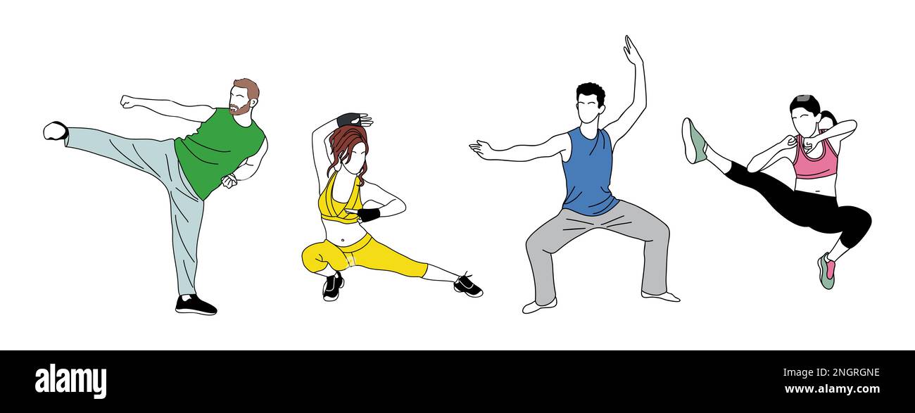 Martial art training outline vector drawings set Stock Vector Image ...