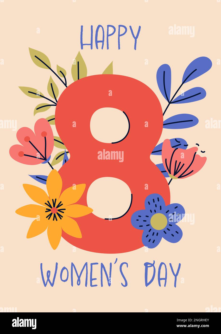 8 march, International Women's Day. Greeting card or postcard templates ...