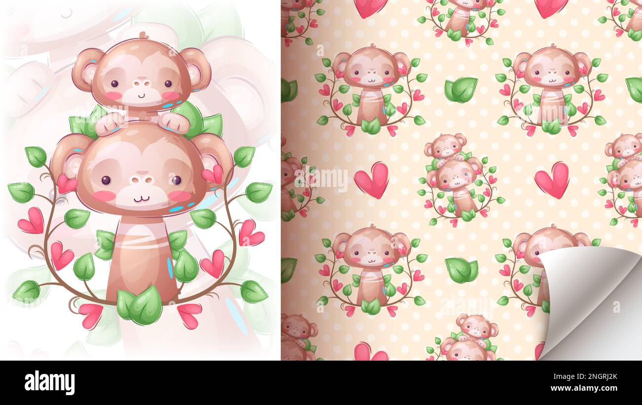 Cute monkey family - seamless pattern Stock Vector Image & Art - Alamy