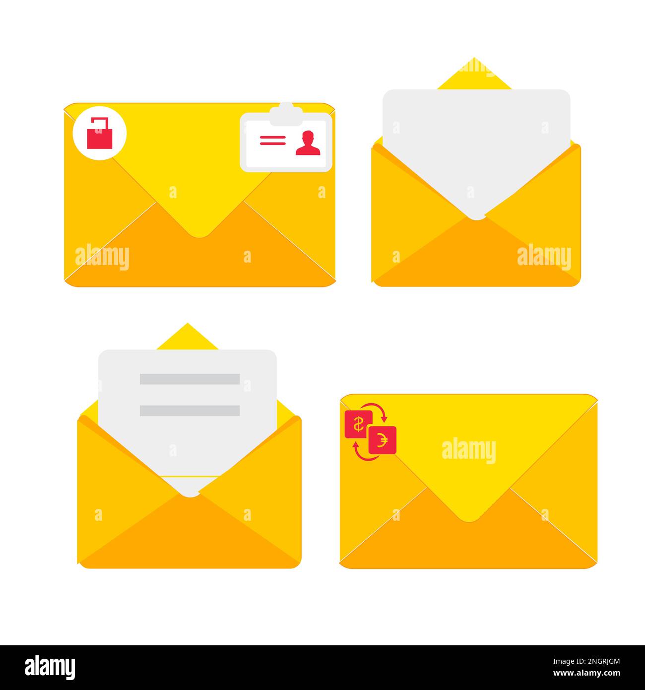Letter envelope with paper document vector illustration. Closed, open with a message e-mail ...
