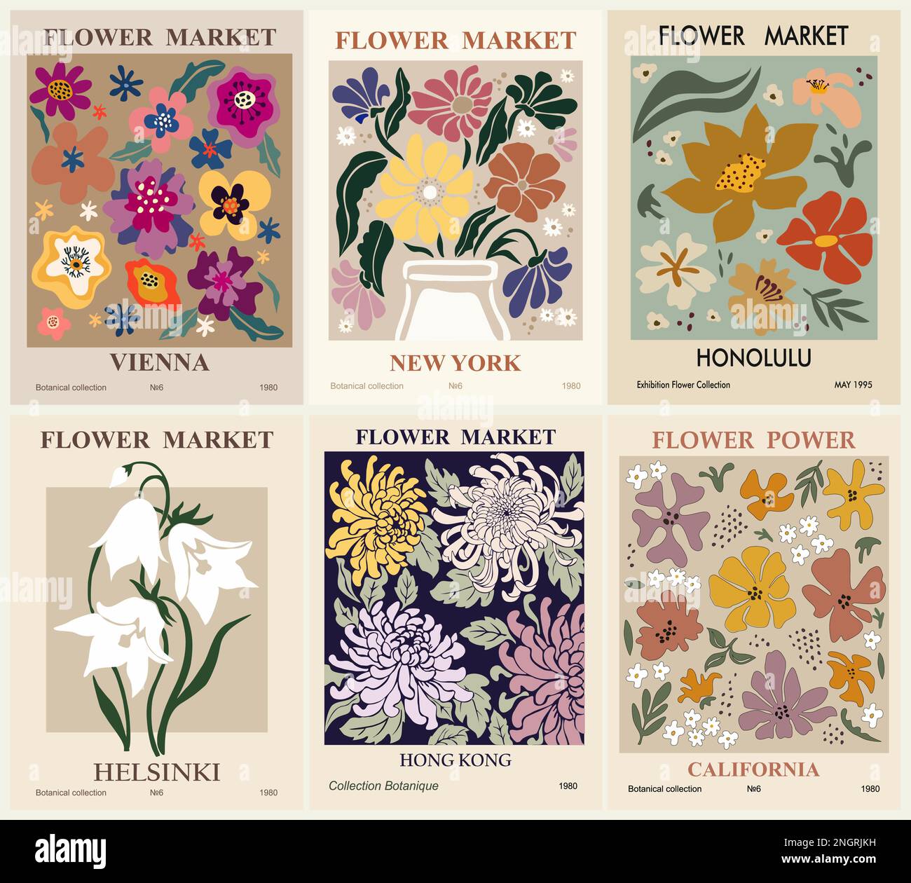 Abstract Flower Market posters print vector set Stock Vector Image ...