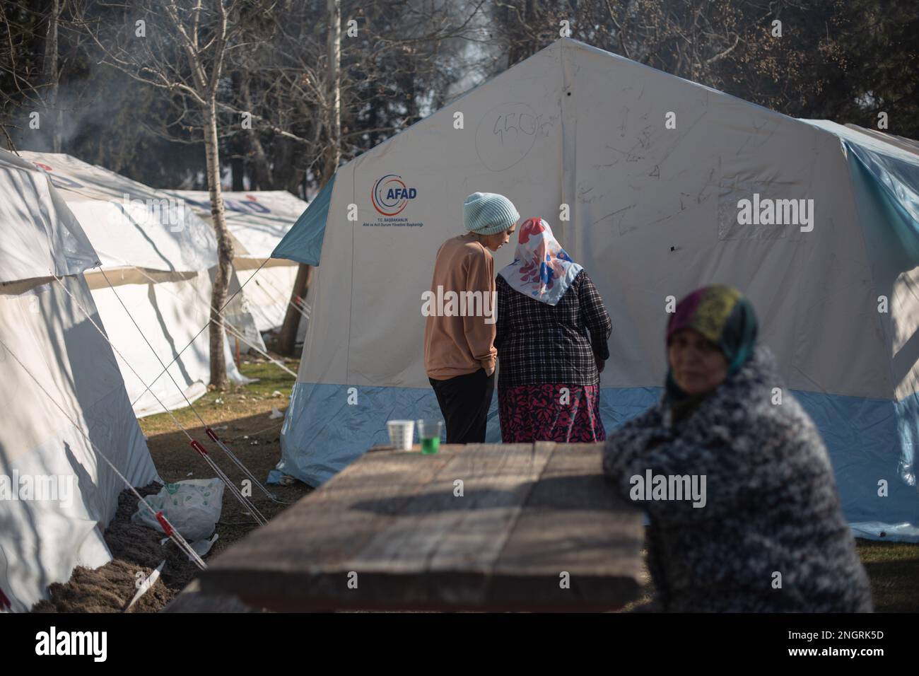 Kahramanmaras, Turkey. 18th Feb, 2023. Melike Yasar (l) stands next to ...
