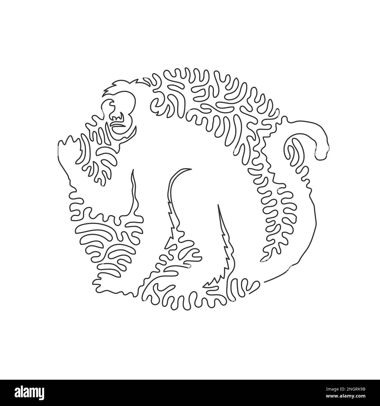 Continuous one curve line drawing of an adorable monkey. Abstract art ...