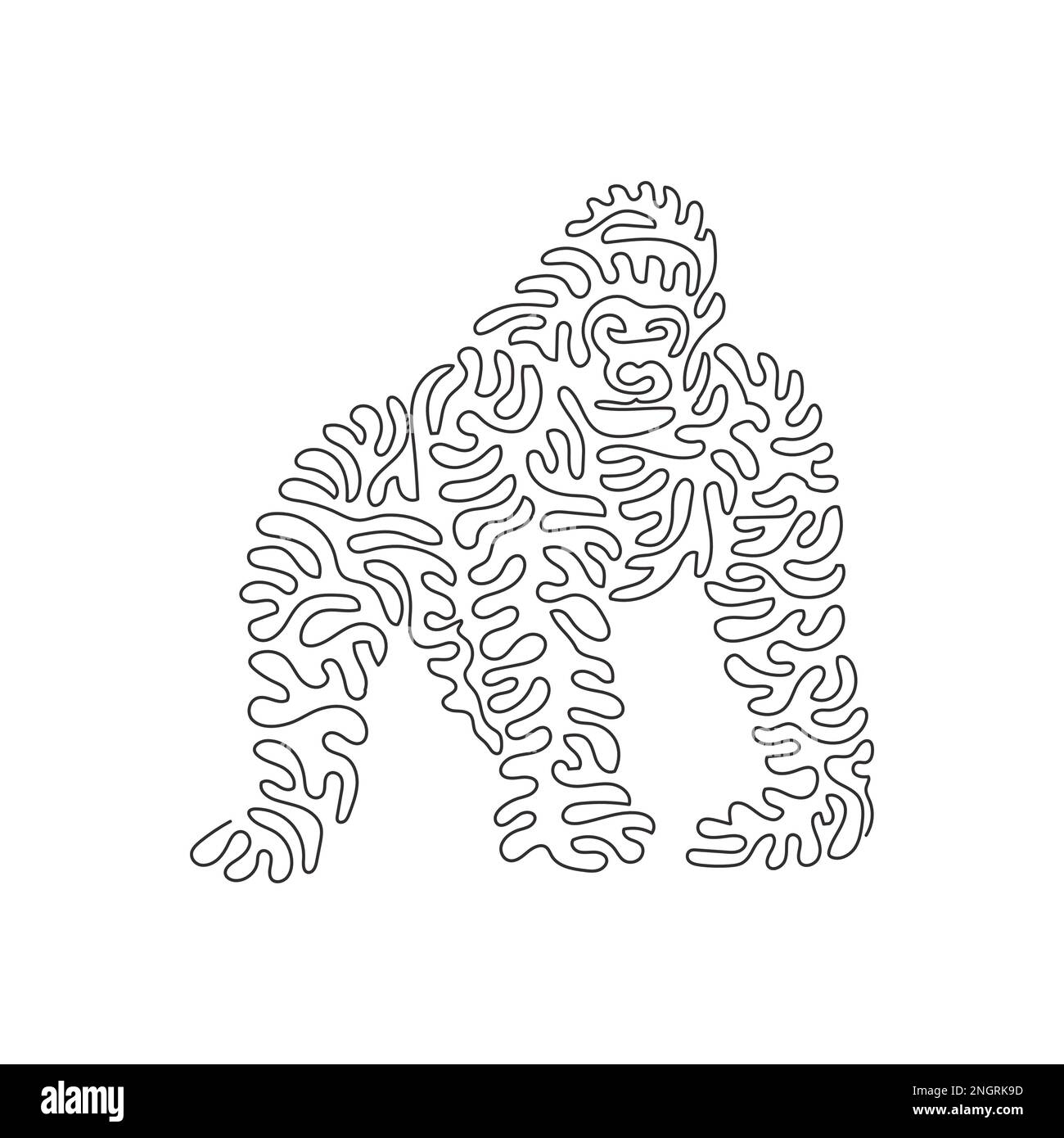 Continuous Curve One Line Drawing Of Scary Gorilla Abstract Art Single Line Editable Stroke