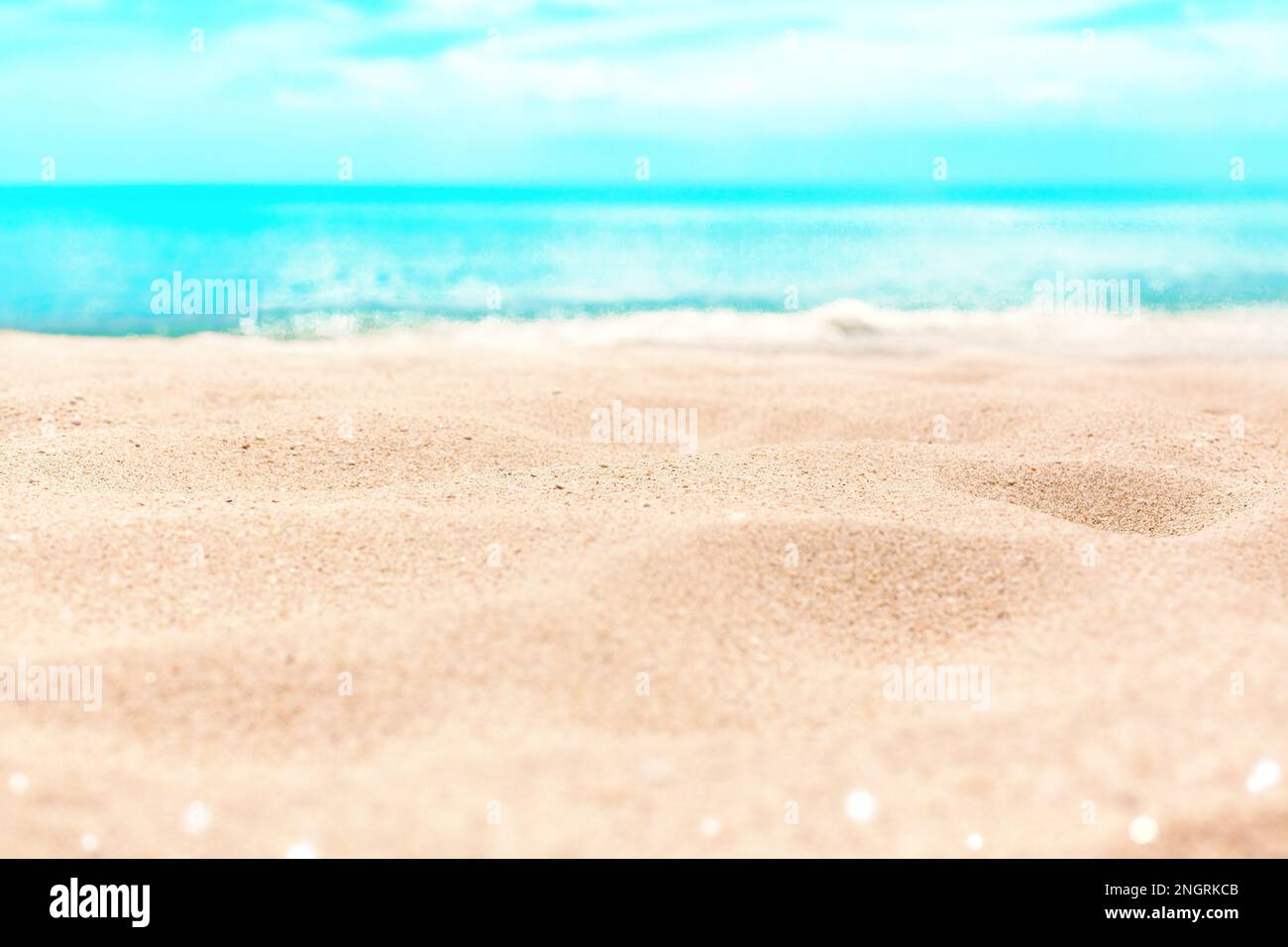 Tropical island beach nature blurred bokeh background, yellow sand ...