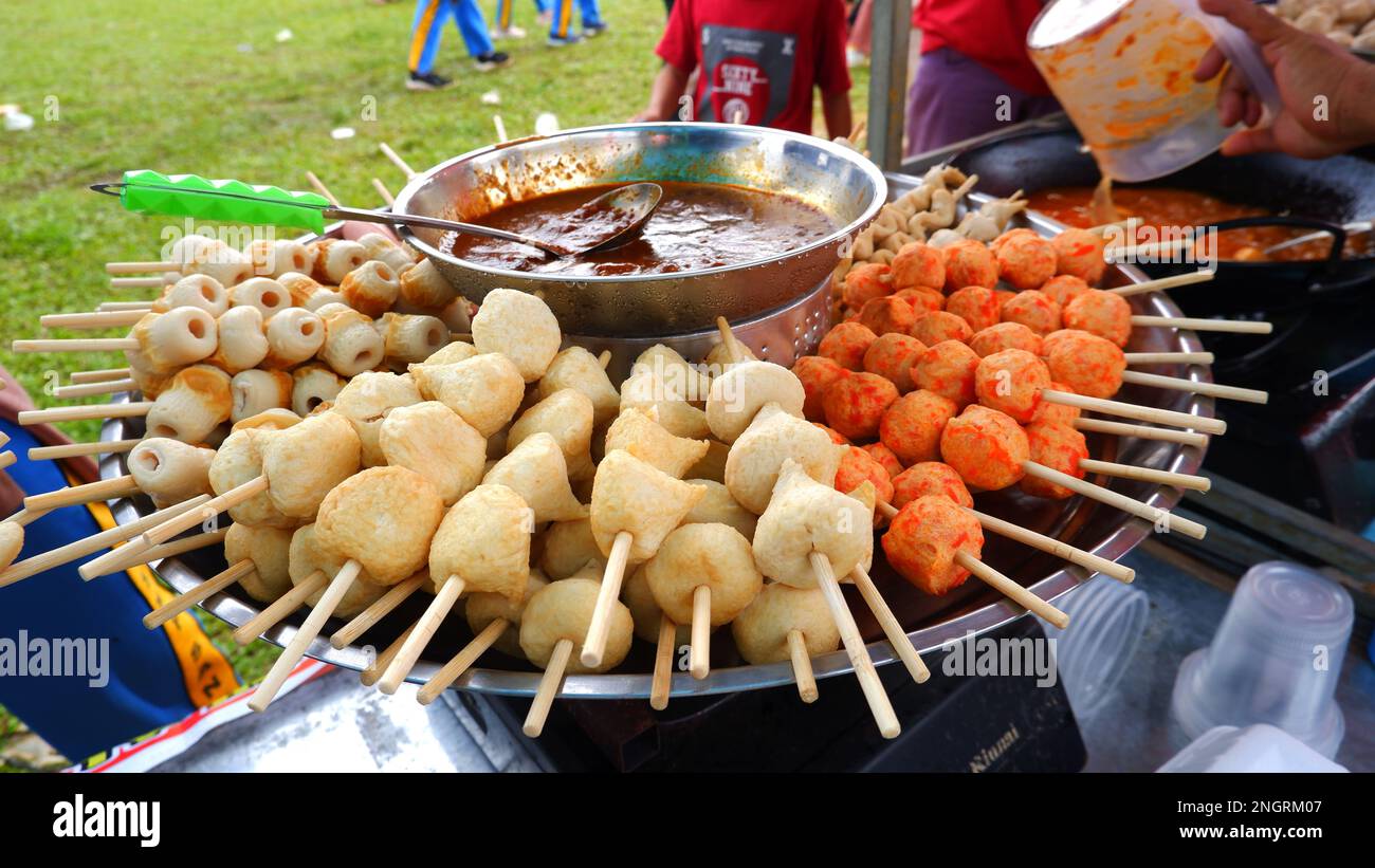 Typical Indonesian Street Food Menu Sold On The Edge Of A Green Field ...