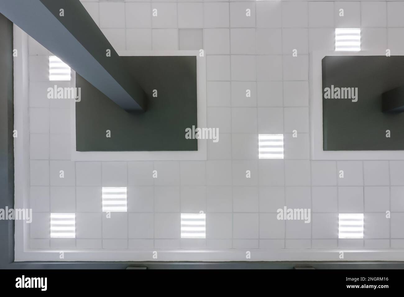 cassette stretched or suspended ceiling with square halogen spots lamps ...