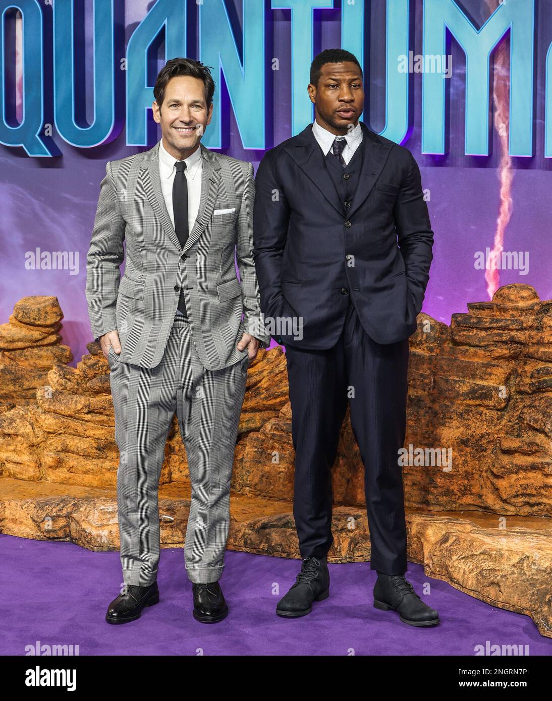 London, UK. 16th Feb, 2023. Paul Rudd and Jonathan Majors seen ...