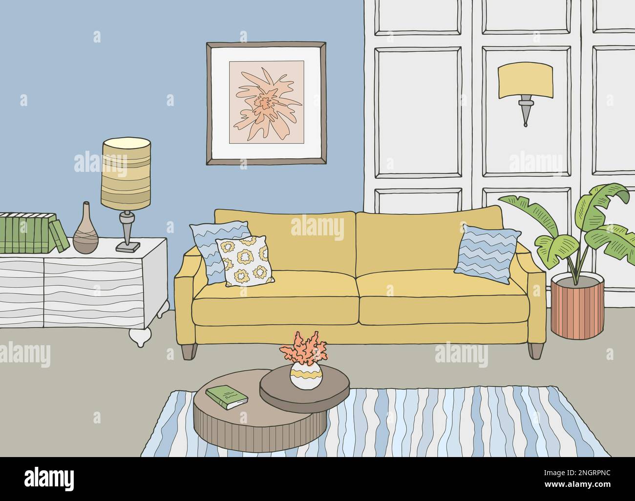 Living room graphic color interior sketch illustration vector Stock ...