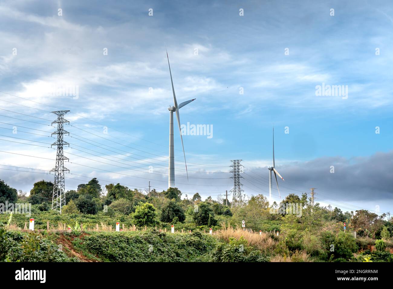 Wind power plant in the sunset in Ea H'Leo district, Dak Lak province ...