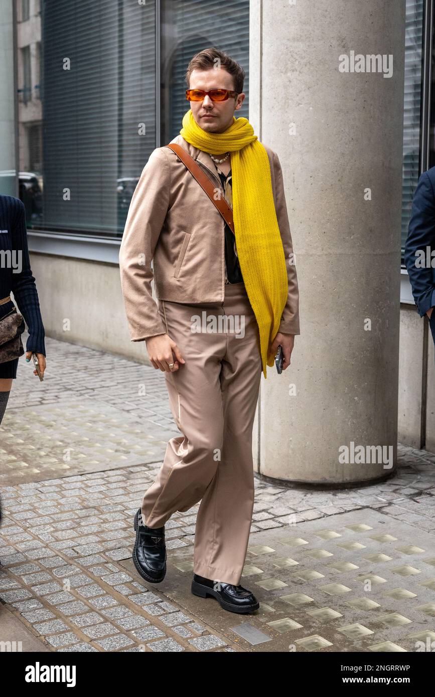 London, UK. 18th Feb, 2023. A guest is photographed outside the David ...