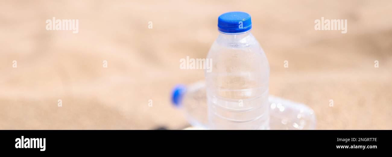 Cold drinking water in transparent bottles on sandy beach sea Stock ...