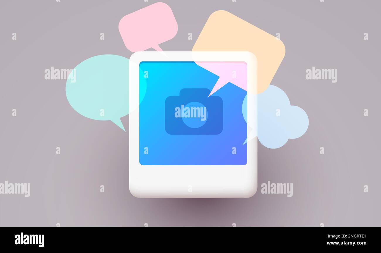 Social media photo frame with chat bubbles. Comments and followers ...