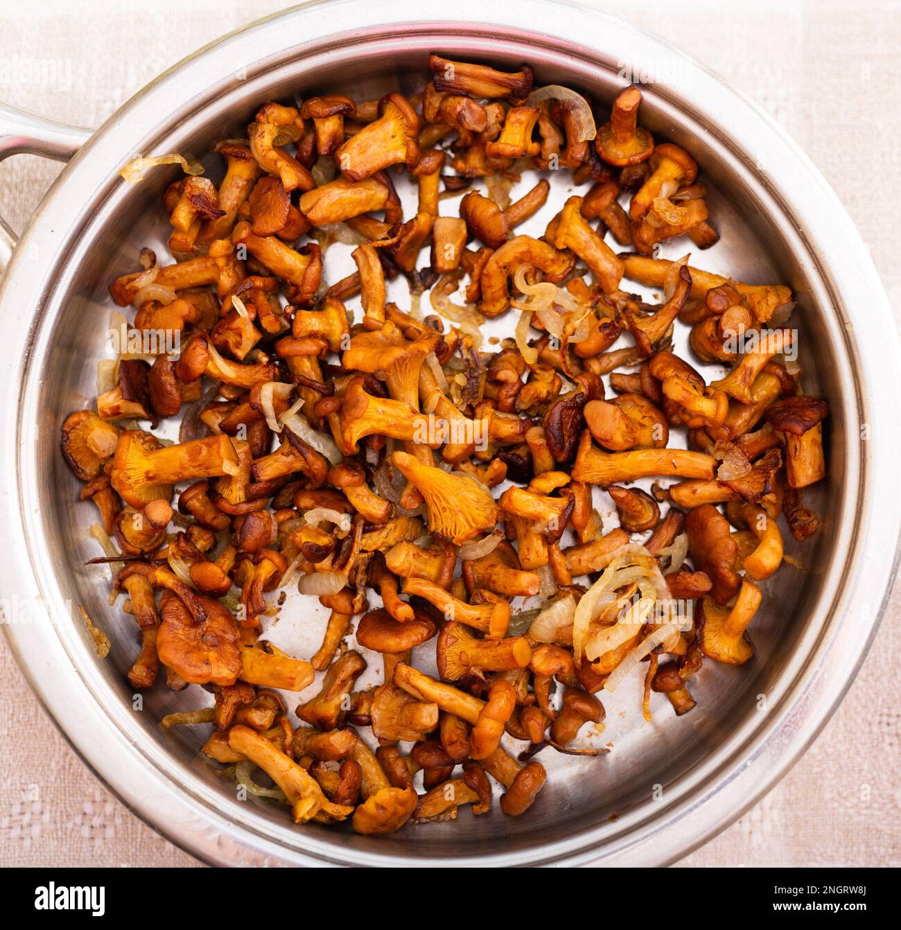 traditional dishes of Eastern European cuisine. Fried chanterelles in ...