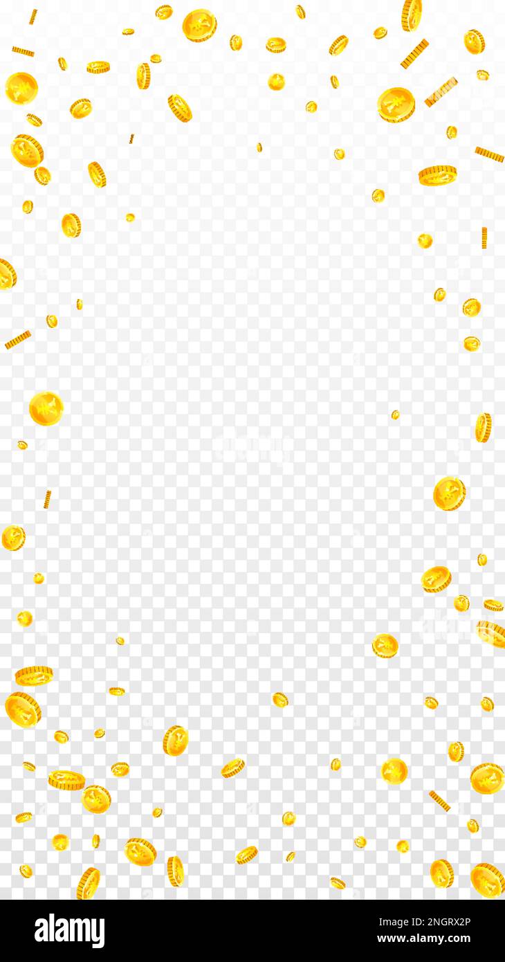 Chinese yuan coins falling. Scattered gold CNY coins. China money ...