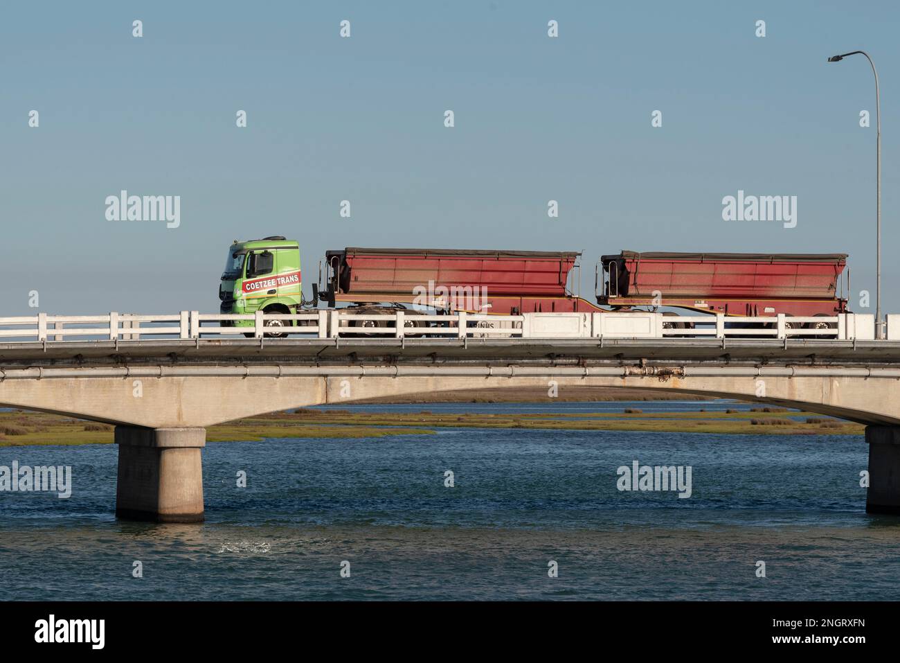 Velddrif, Western Cape, South Africa. 2023. Truck with side tipping ...