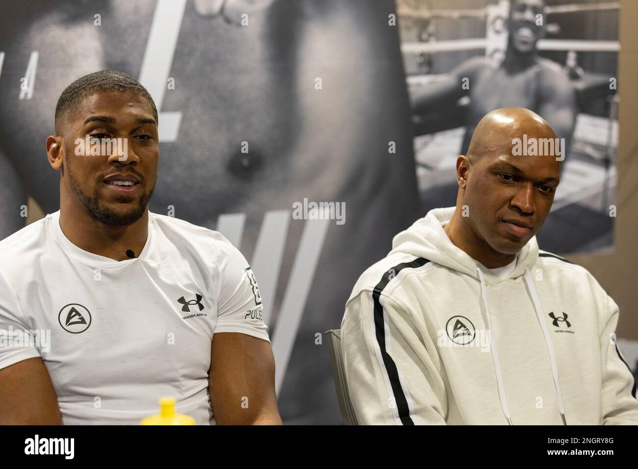 Boxer Anthony Joshua with trainer Derrick James, at a Press Conf in ...