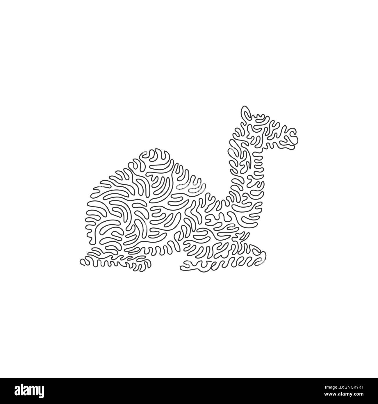 Single Curly One Line Drawing Of Cute Sitting Camel Abstract Art