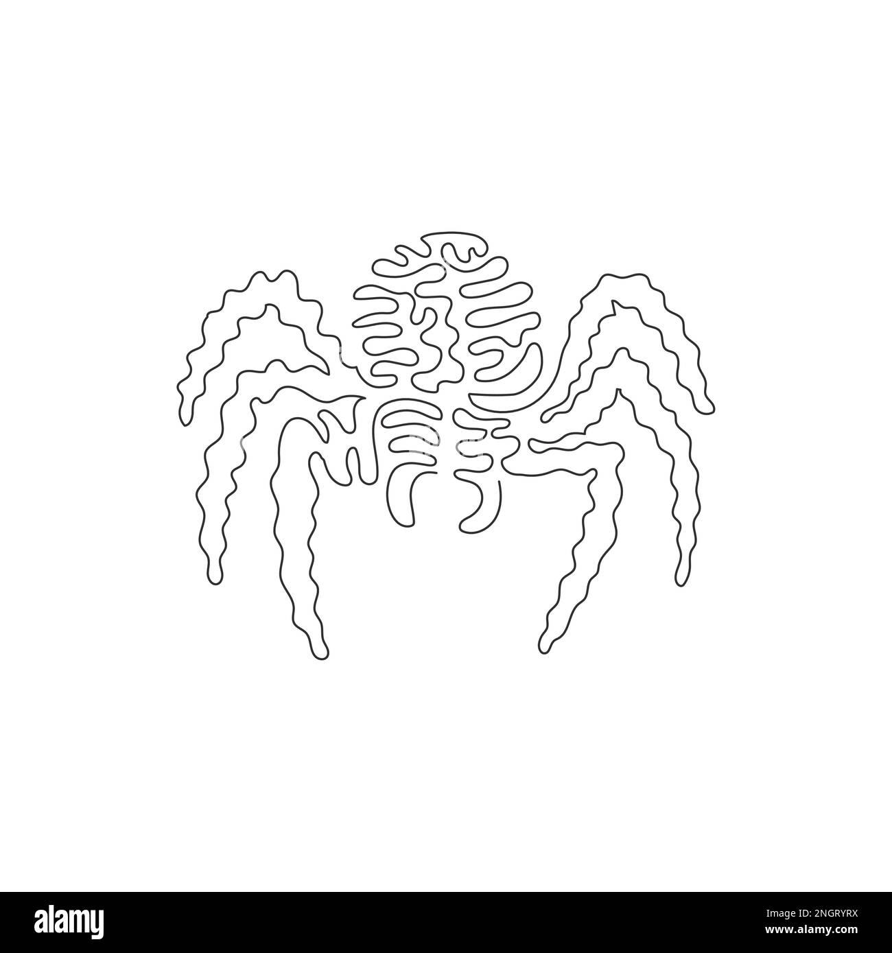 Single curly line drawing. Spider has two pincer like venomous ...