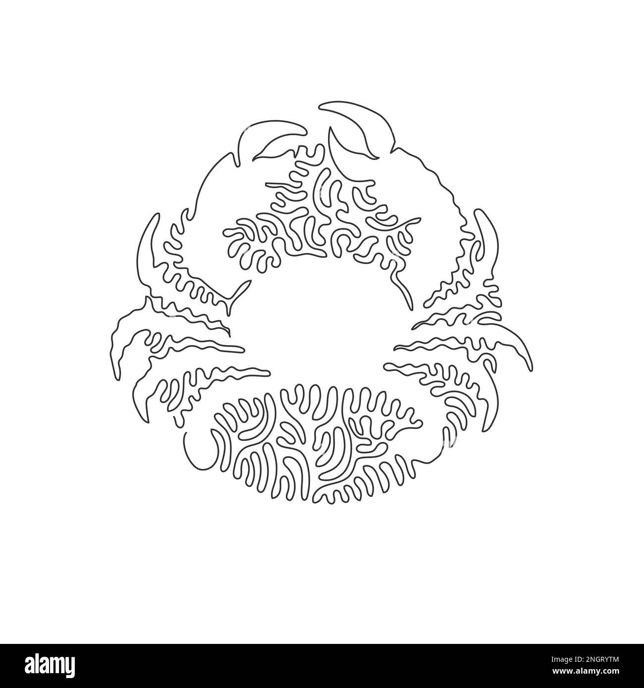 Continuous One Curve Line Drawing Of Cute Crab Abstract Art In Circle Single Line Editable