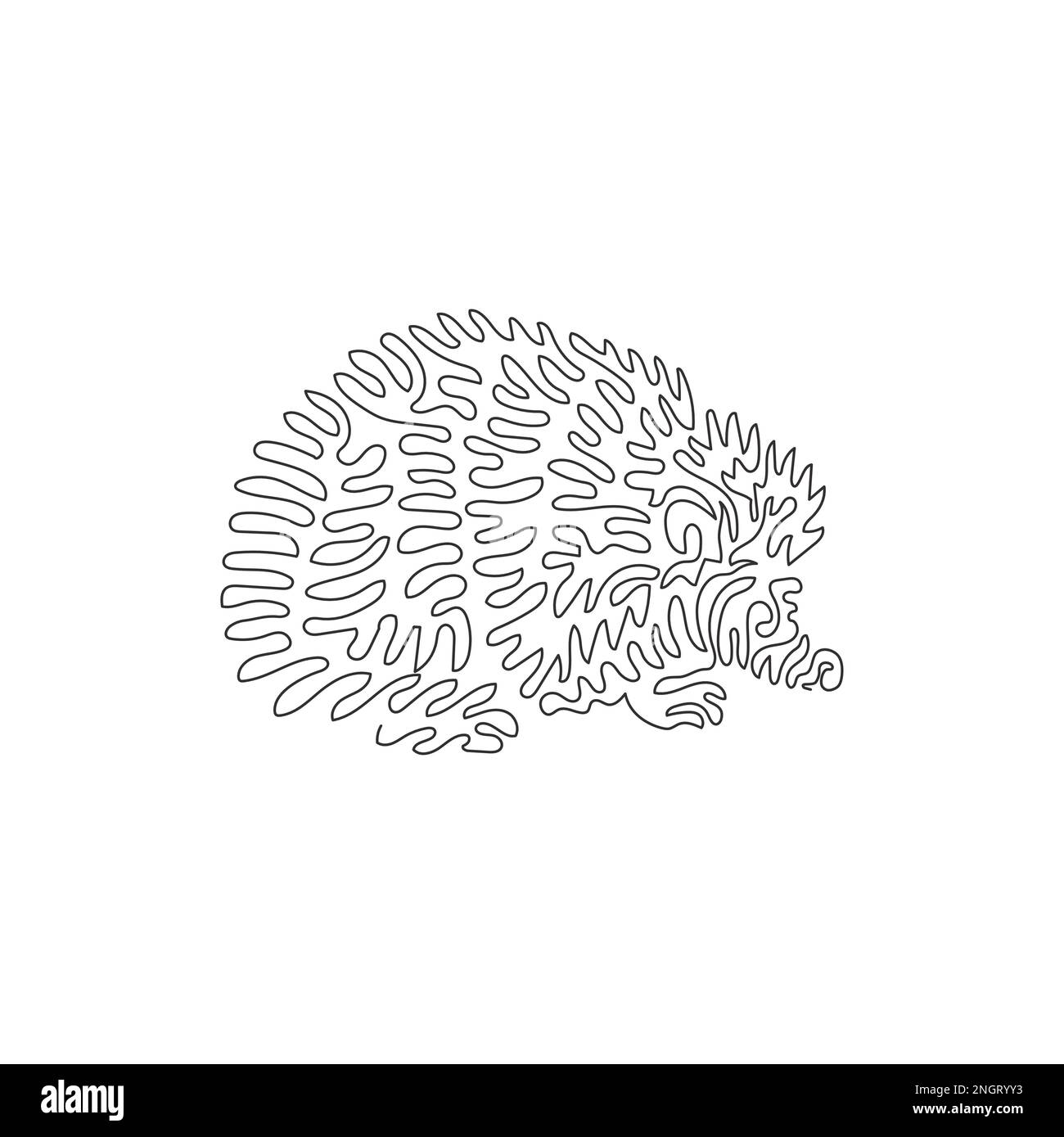 Single curly one line drawing of cute hedgehog abstract art. Continuous ...