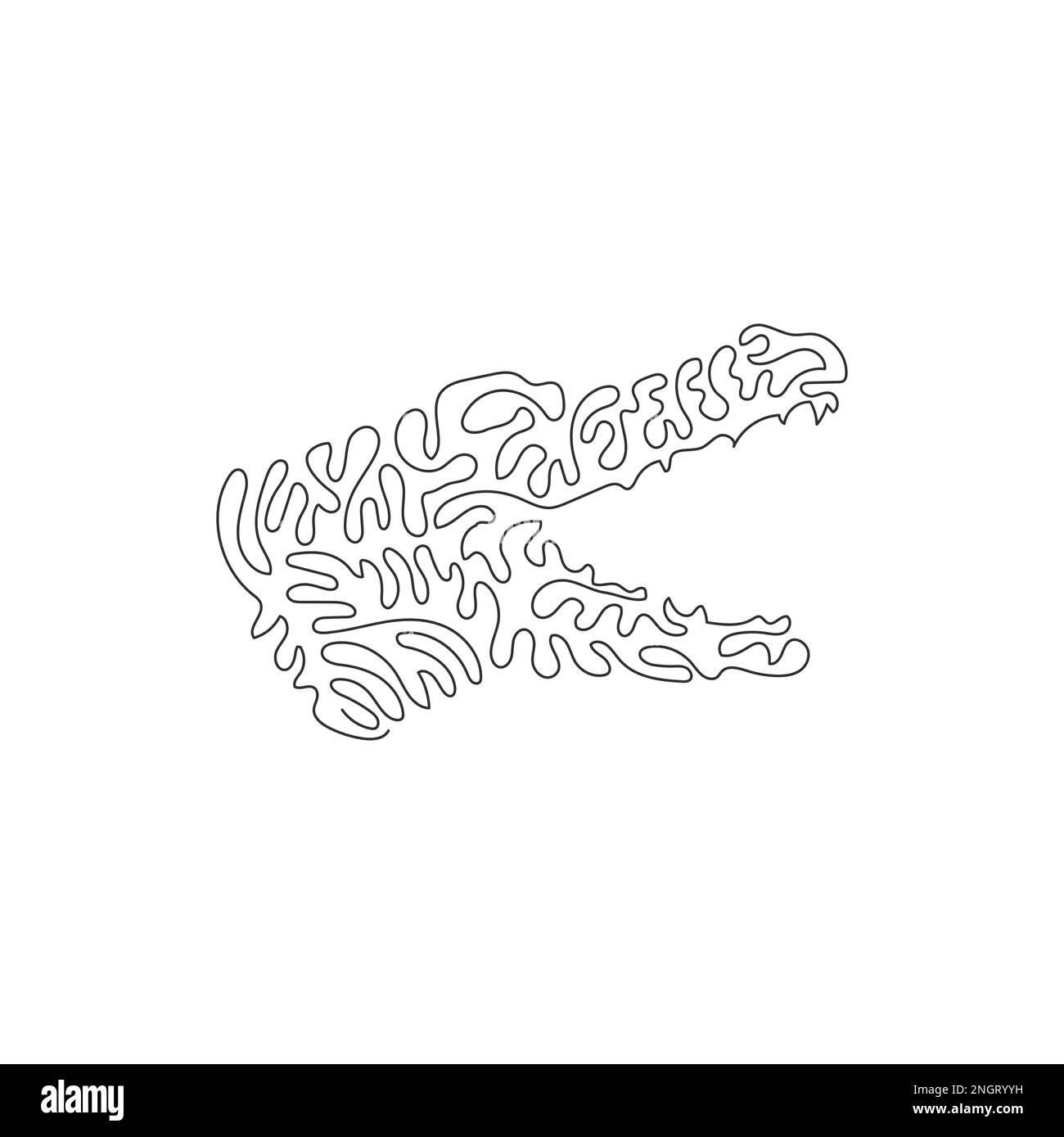 Single one line drawing of the predatory alligator abstract art ...