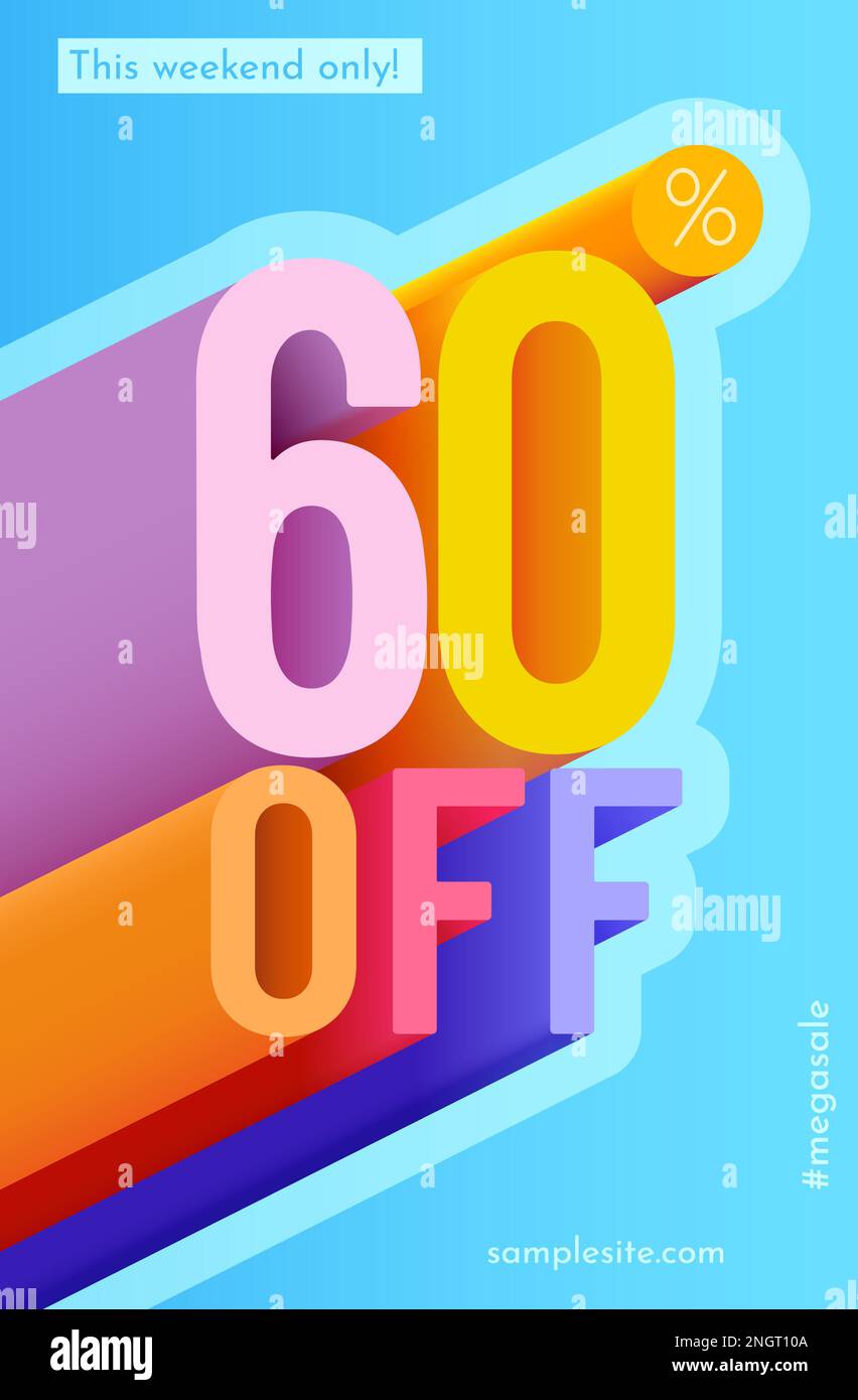 60 percent Off. Discount creative composition. Mega Sale. Vector ...