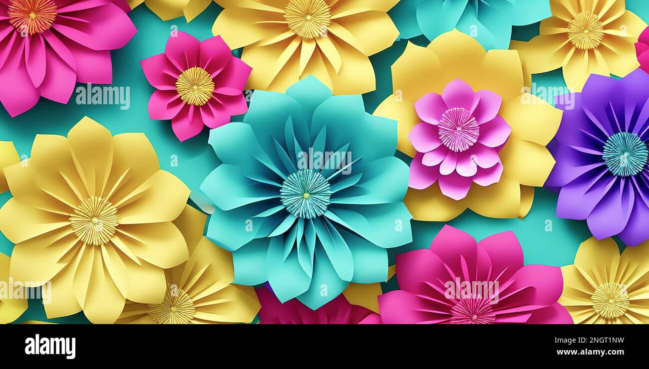 Floral trendy abstract background with paper flowers. Paper art flowers ...
