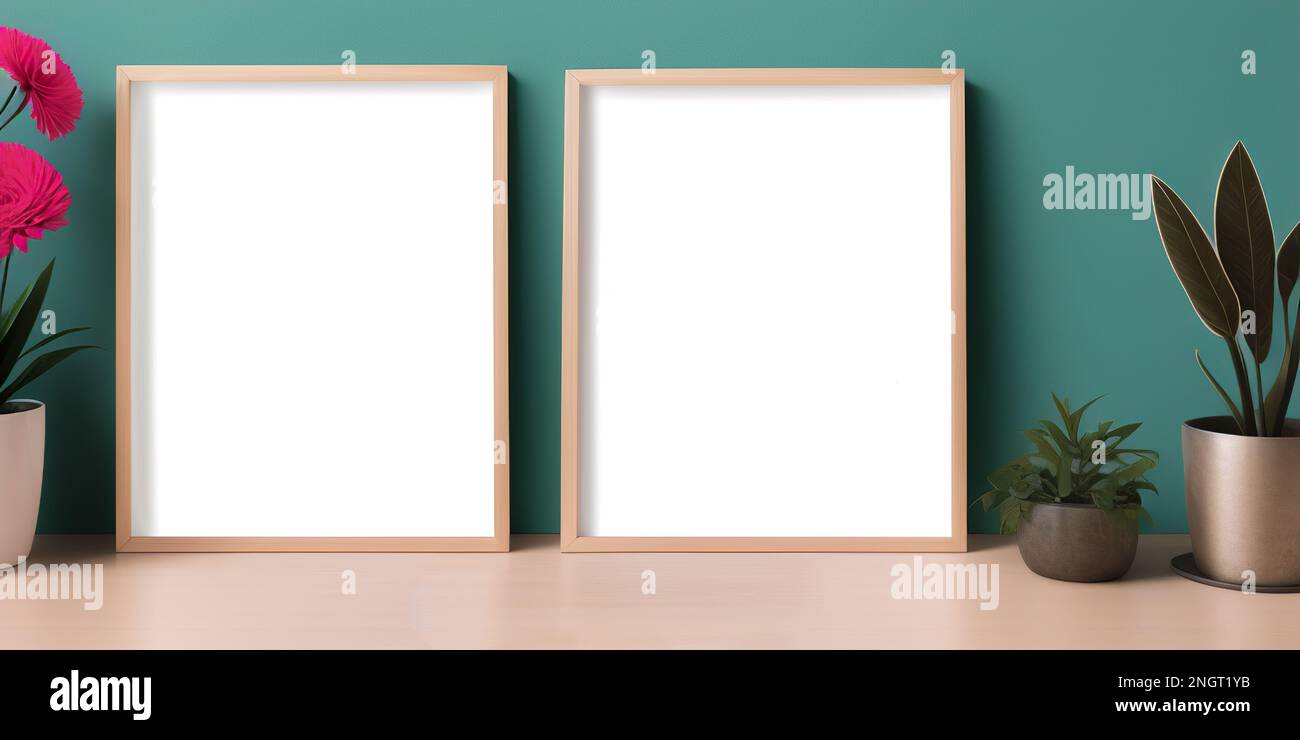 Two Frame mockup. Blank frame on office shelf, diploma degree ...