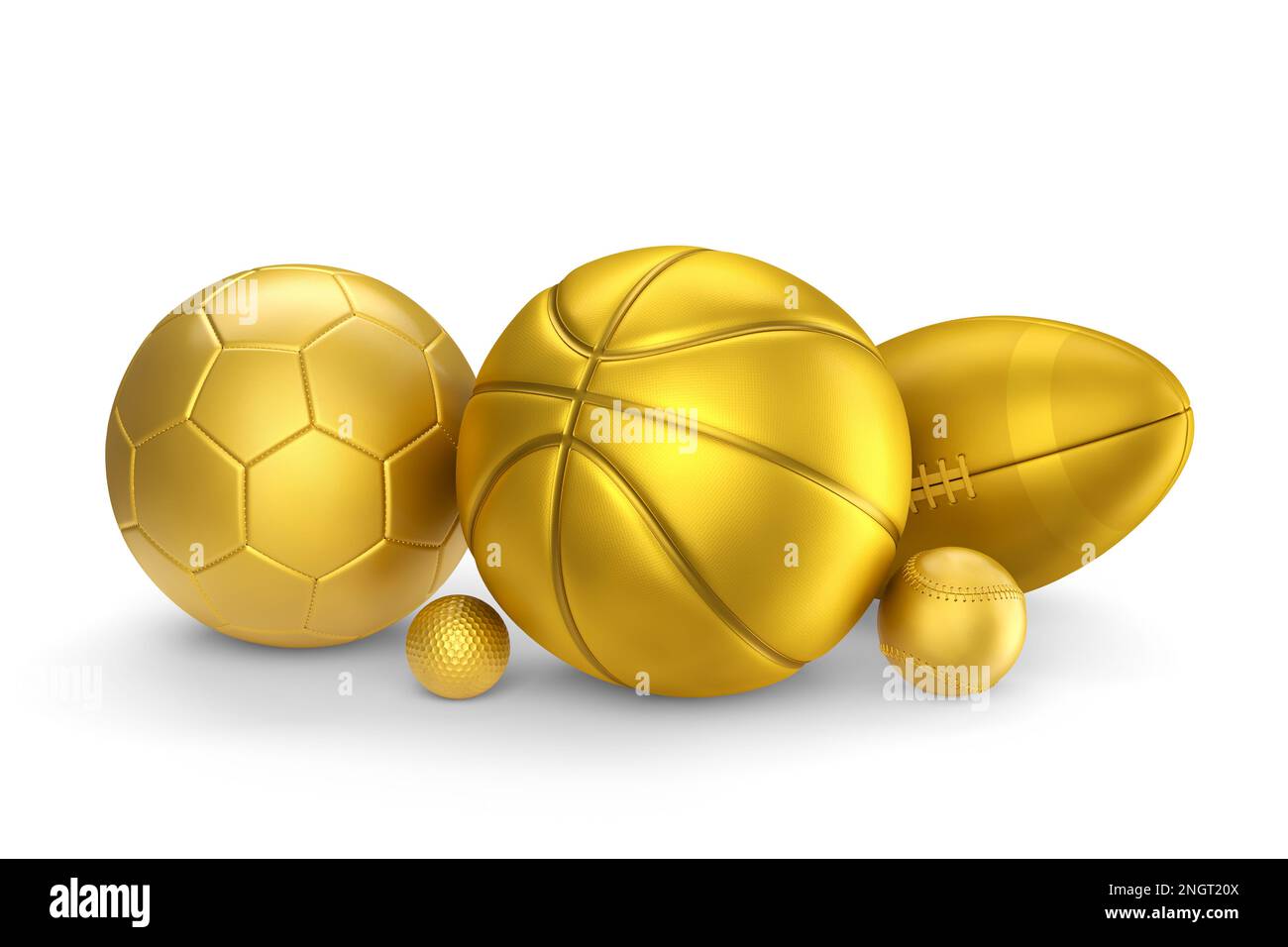 Set of gold ball like basketball, american football and golf isolated ...
