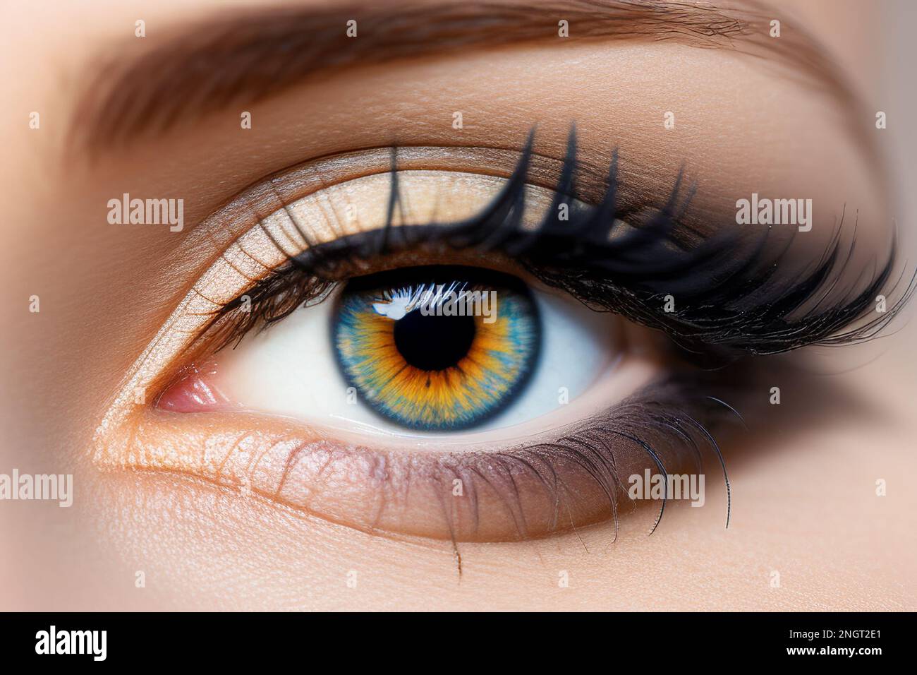 female eye close up. Human eye realistic beautiful closeup zoom. Close up of brown eyes of ...