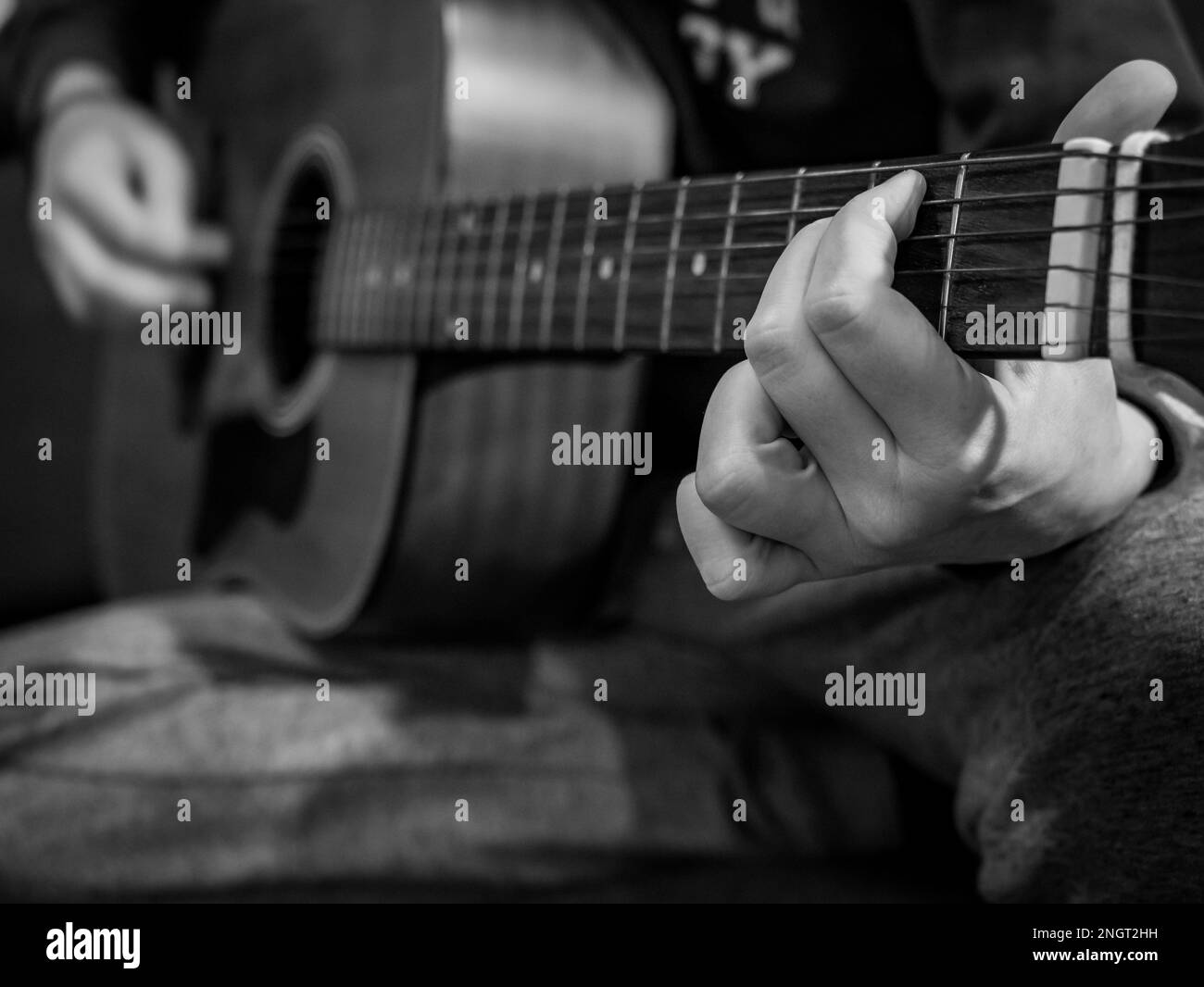 Guitar acoustic close up Black and White Stock Photos & Images - Alamy