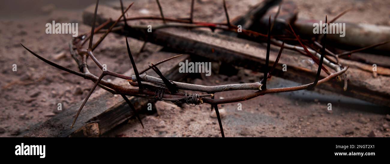 Jesus Christ Hammer And Bloody Nails And Crown Of Thorns on dark ...