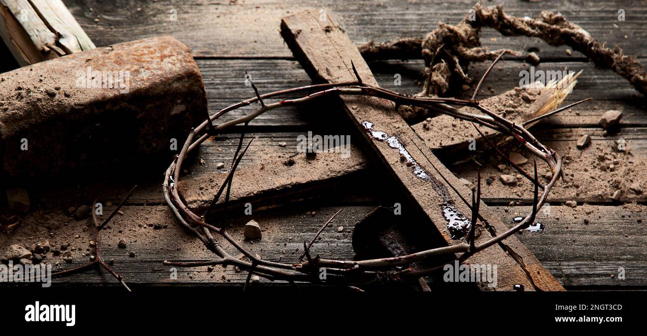 Crucifixion Of Jesus Christ - Cross With Hammer Bloody Nails And Crown ...