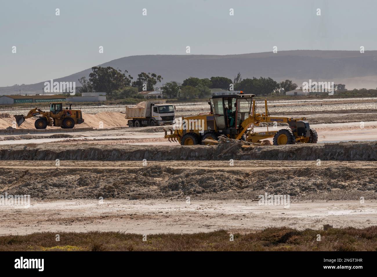 Velddrif, west coast South Africa. 2023. Salt lakes machinery working ...