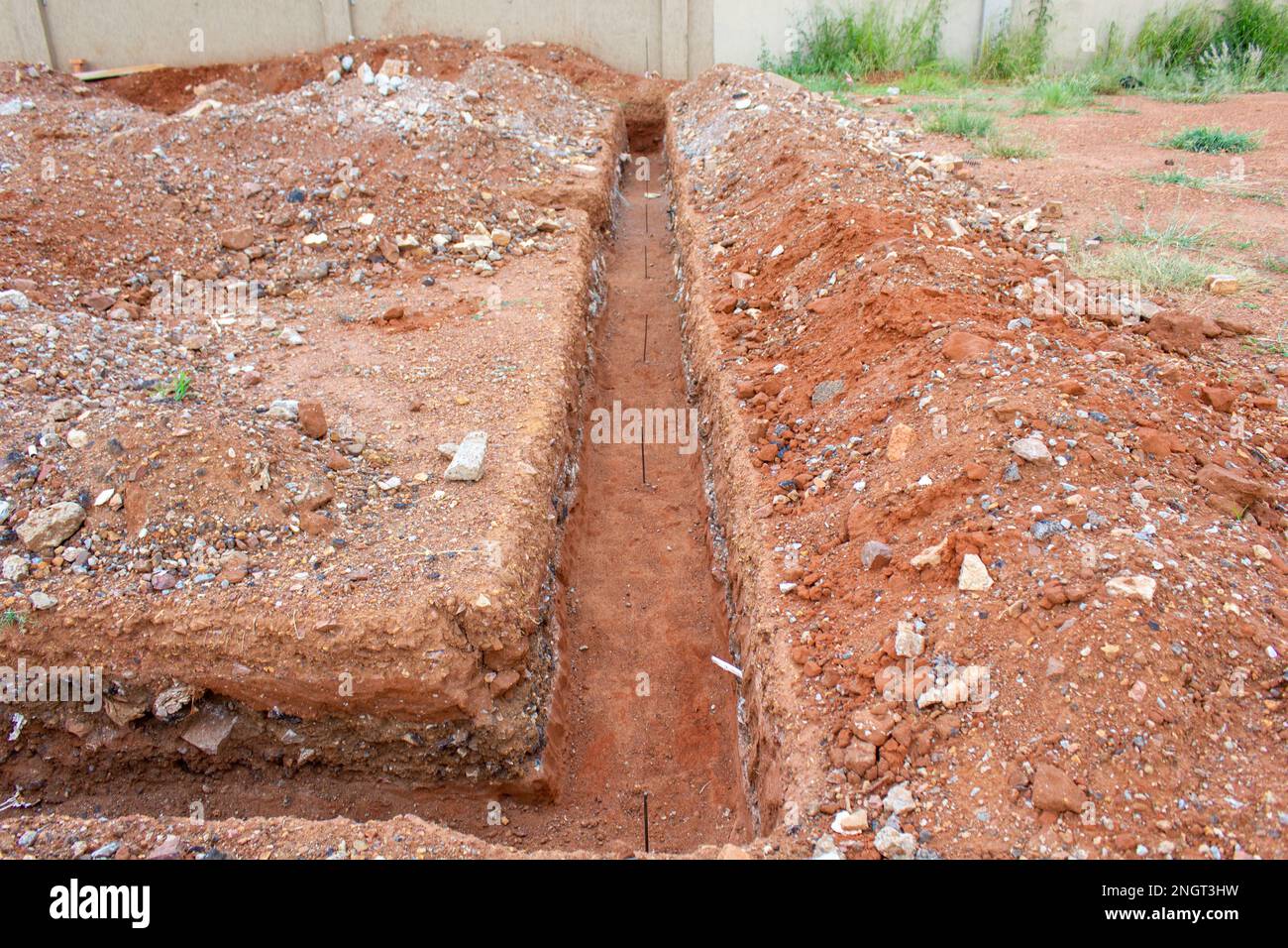 Diminishing perspective on foundation trenches that is dug for the ...