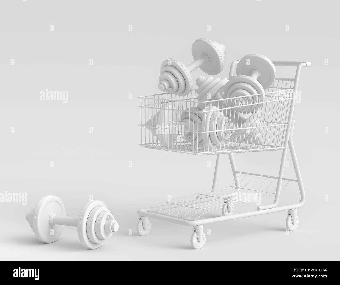 Sport equipment like dumbbell for fitness in shopping cart on ...