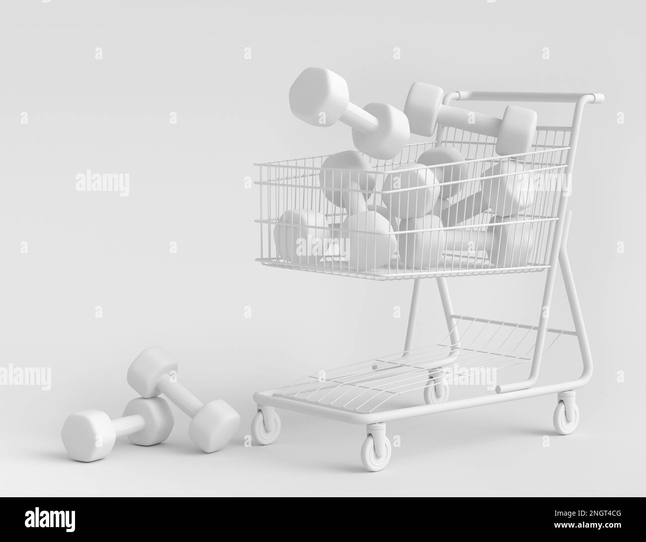 Sport equipment like dumbbell for fitness in shopping cart on ...