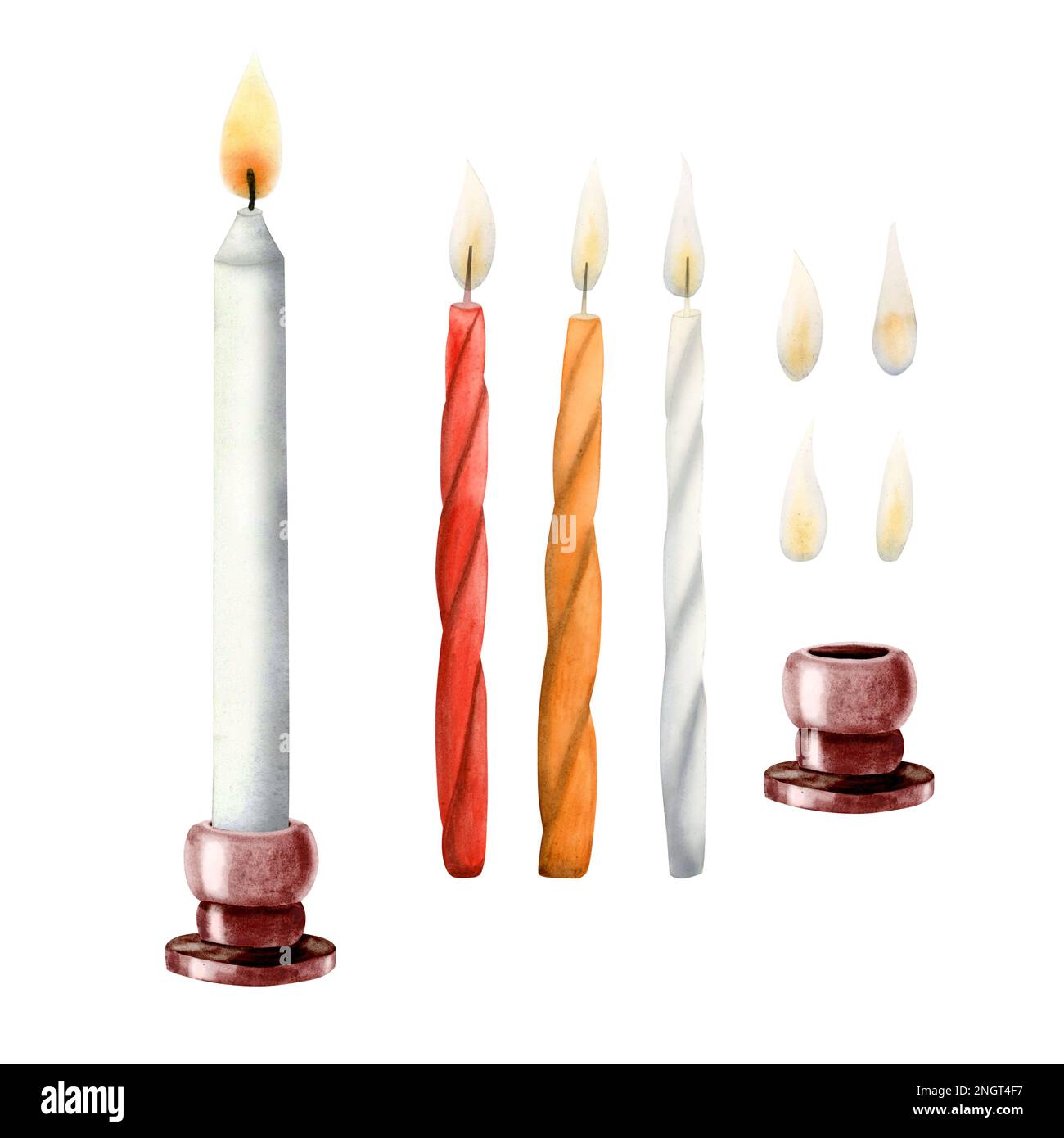 Shabbat candles with candlestick set of watercolor illustration for gut ...