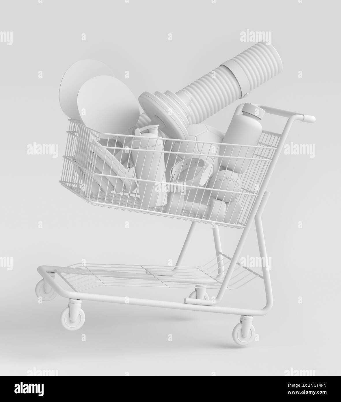 Sport equipment for fitness, gym in shopping cart on monochrome Stock ...