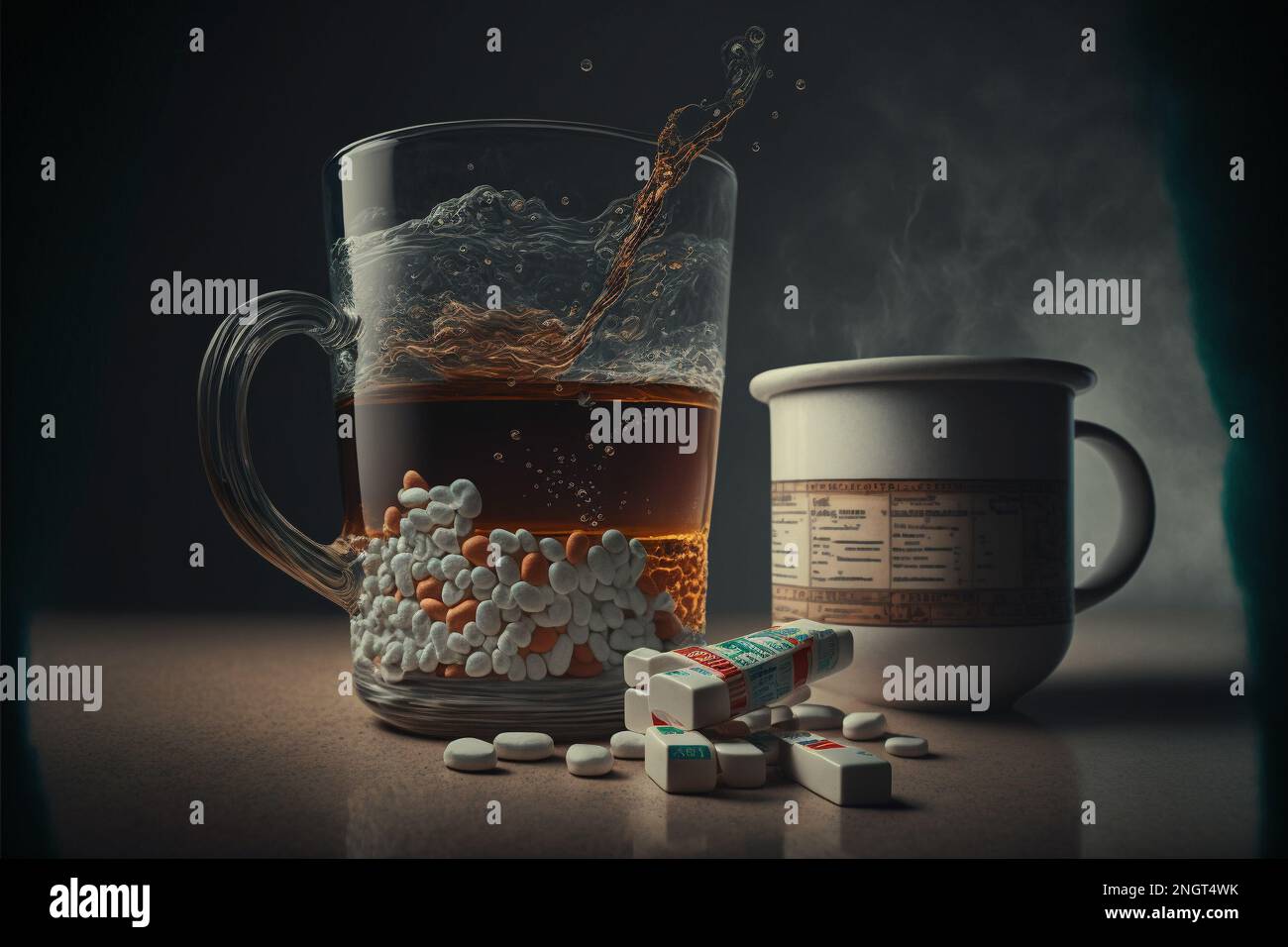 Concept of substance addiction with a central image depicting turmoil ...