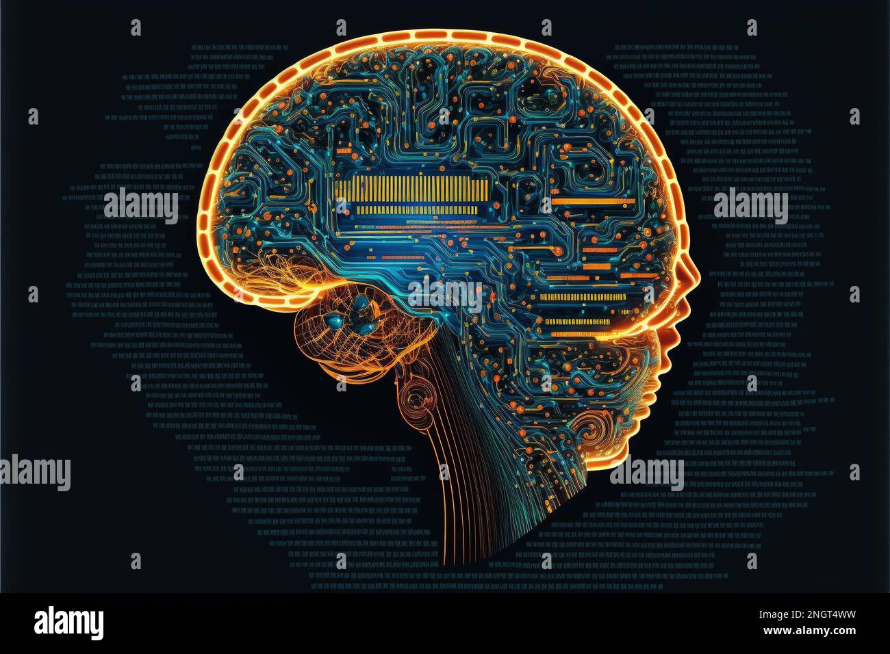 Artificial intelligence concept with a digital brain focused on ...
