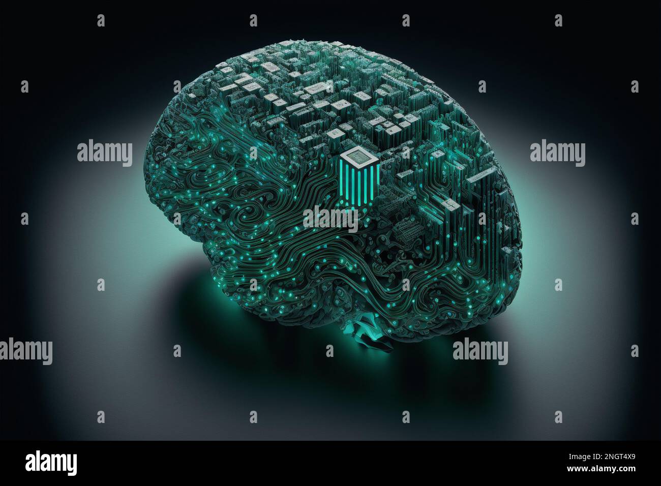 Artificial intelligence concept with a digital brain focused on ...