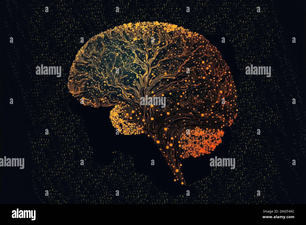 Artificial intelligence concept with a digital brain focused on ...