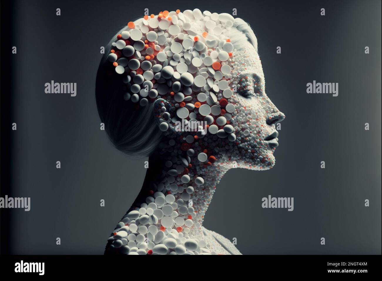 Concept of substance addiction with a central image depicting turmoil ...