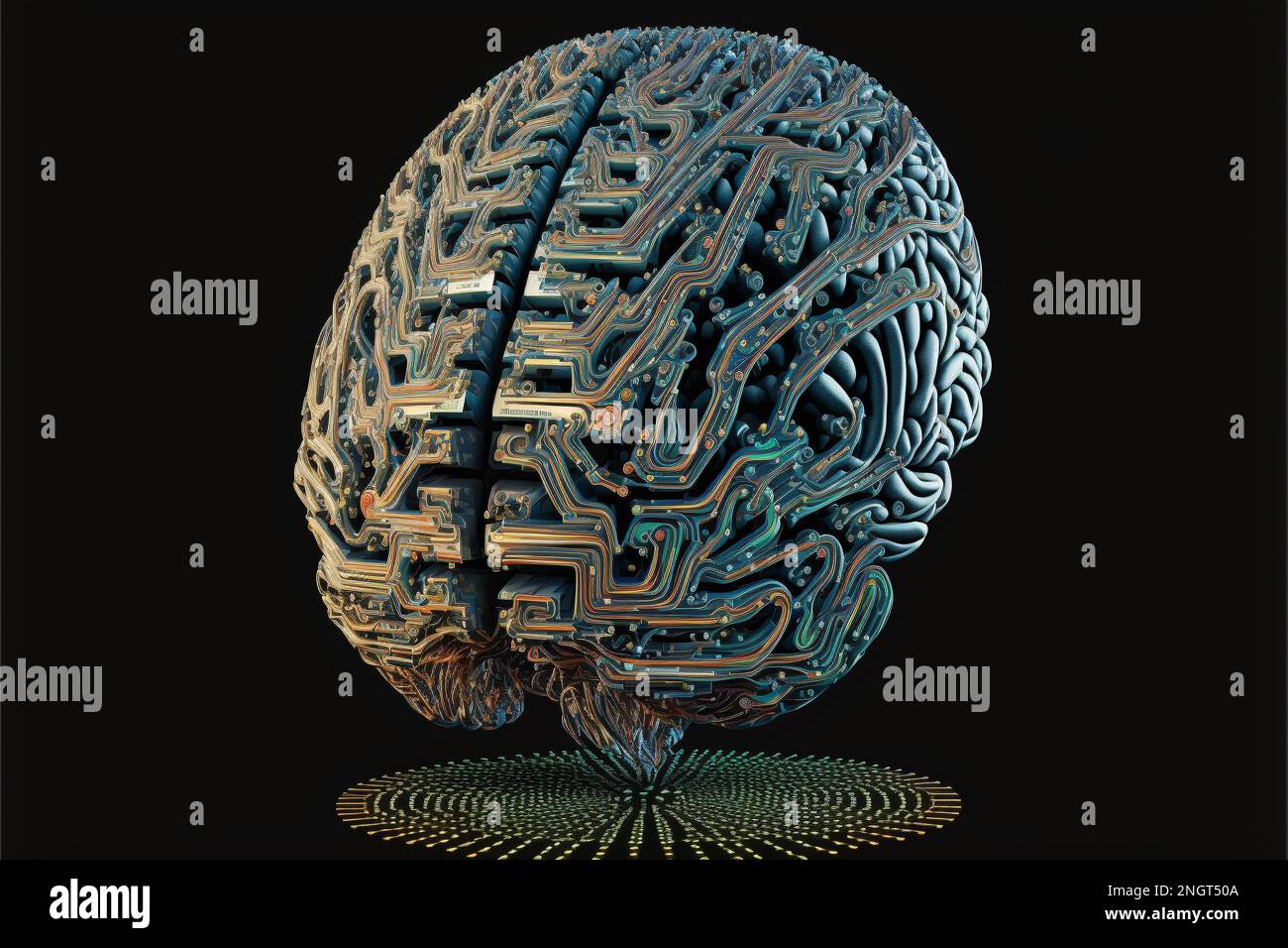 Artificial intelligence concept with a digital brain focused on ...